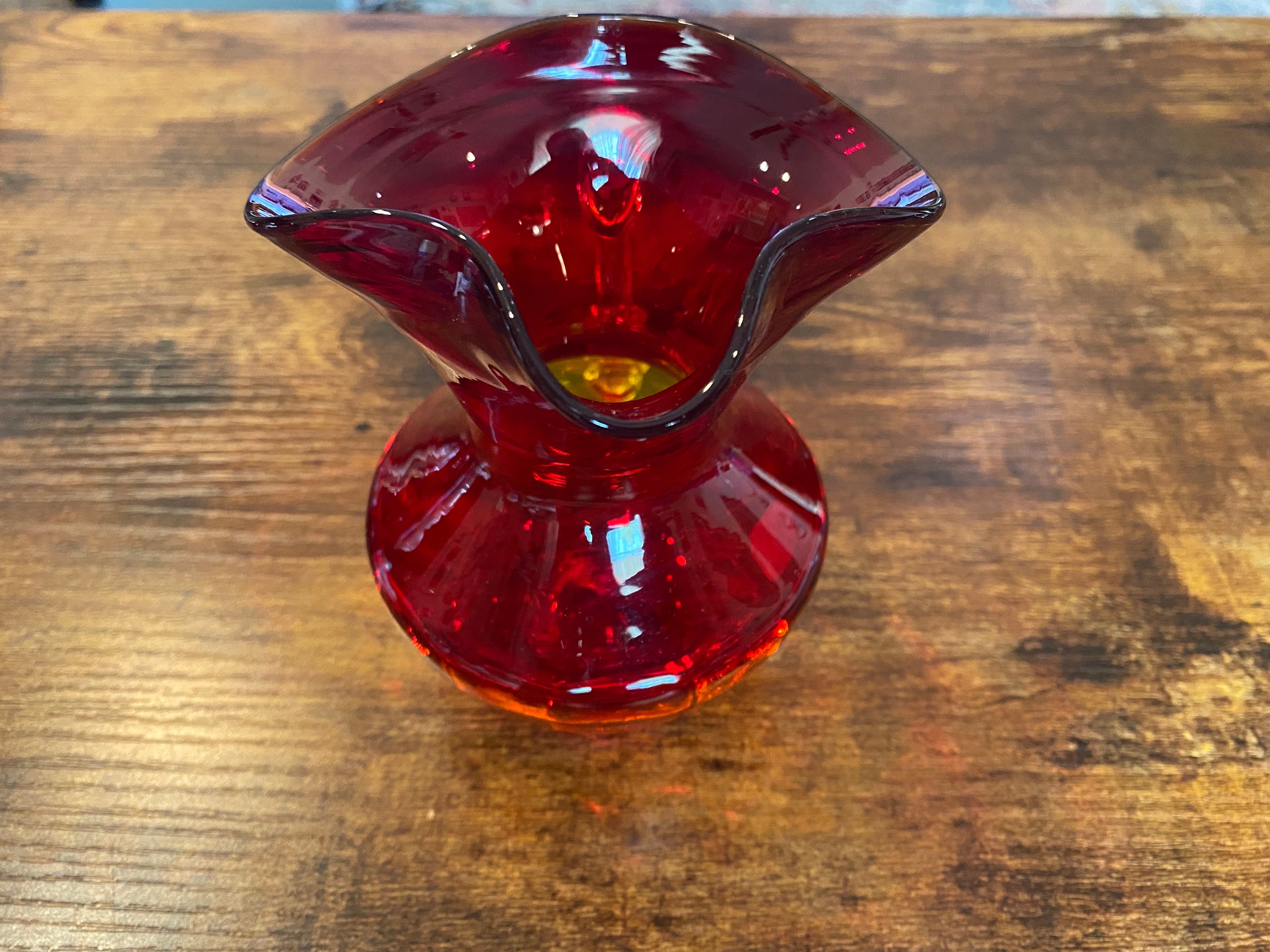 Mid Century Hand-blown Glass Pitcher With Ruffled Rim // Rainbow Glass ...