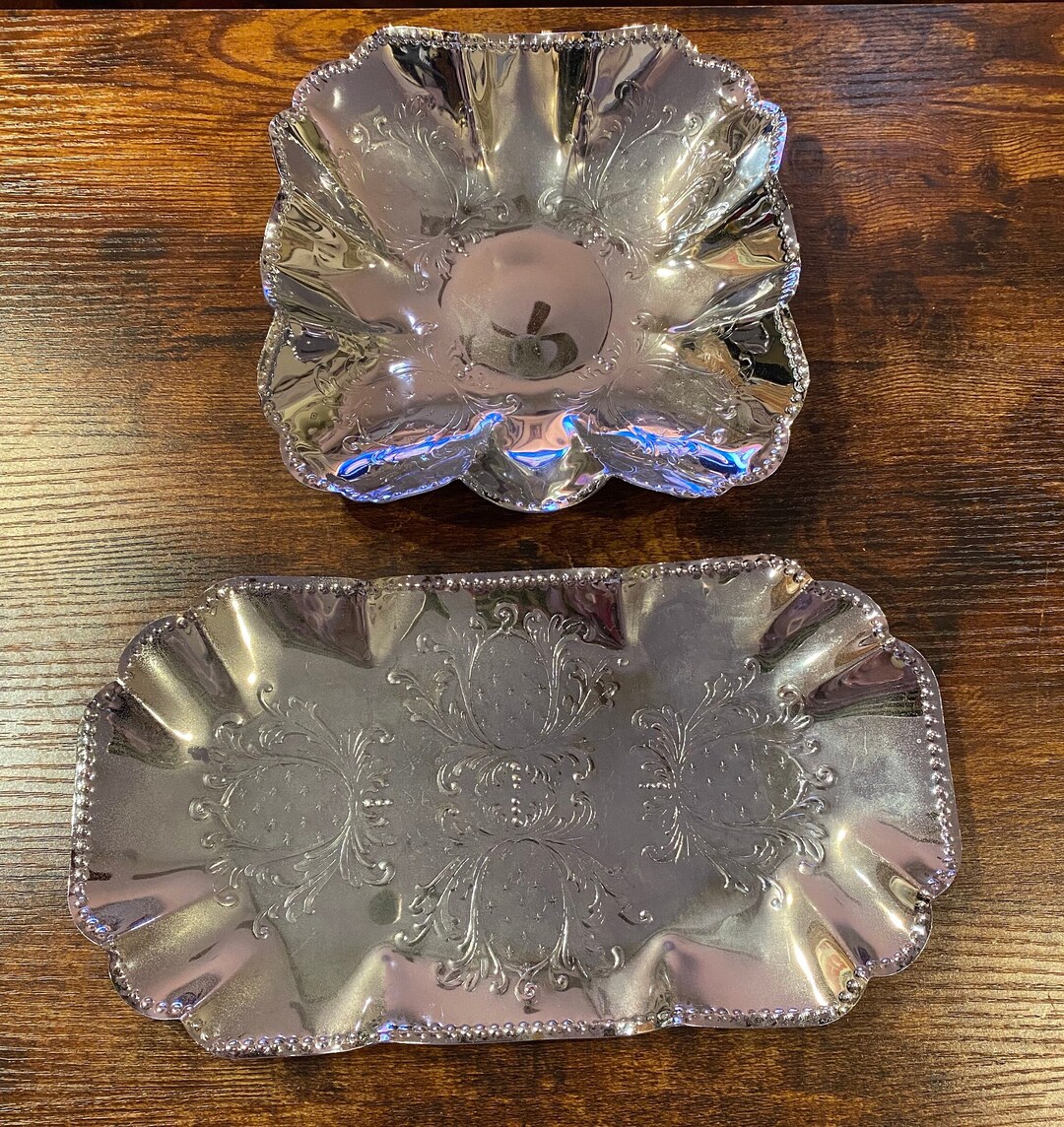 Pair of Vintage Ornate Chrome Metal Serving Trays - Etsy
