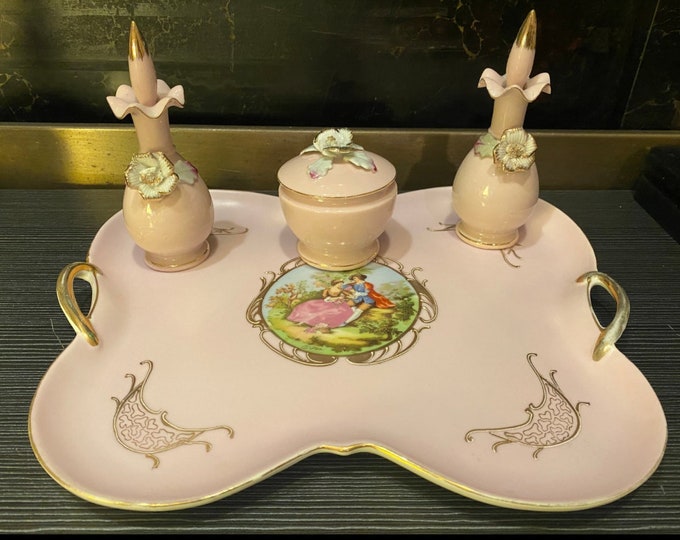 Antique Renaissance Pink Porcelain Vanity Set - Etsy