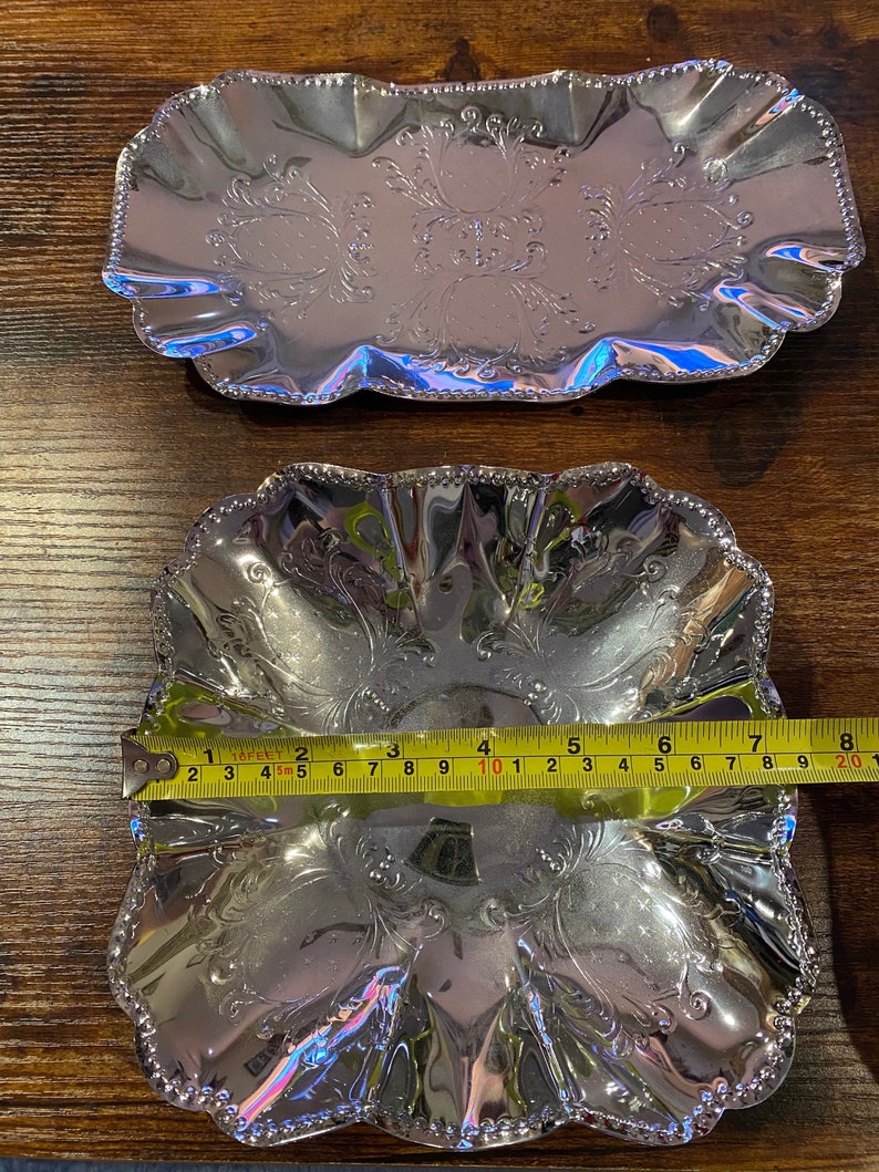 Pair of Vintage Ornate Chrome Metal Serving Trays - Etsy