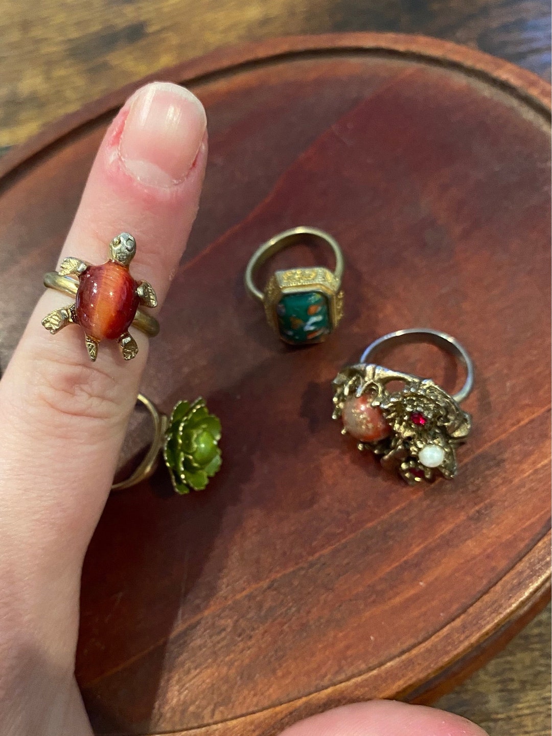 Bundle of 4 Coral & Green Costume Rings - Etsy