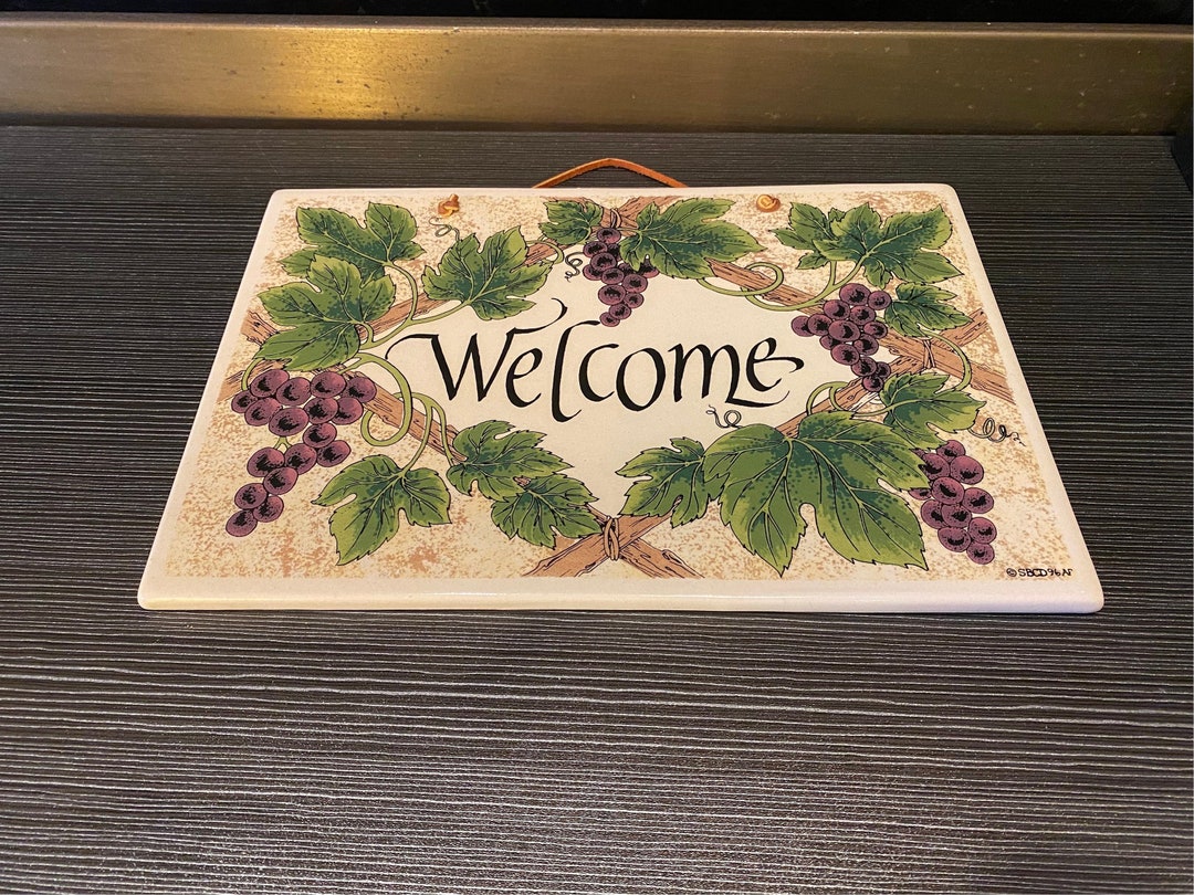 Ceramic Hanging Welcome Sign With Grapevine Design - Etsy