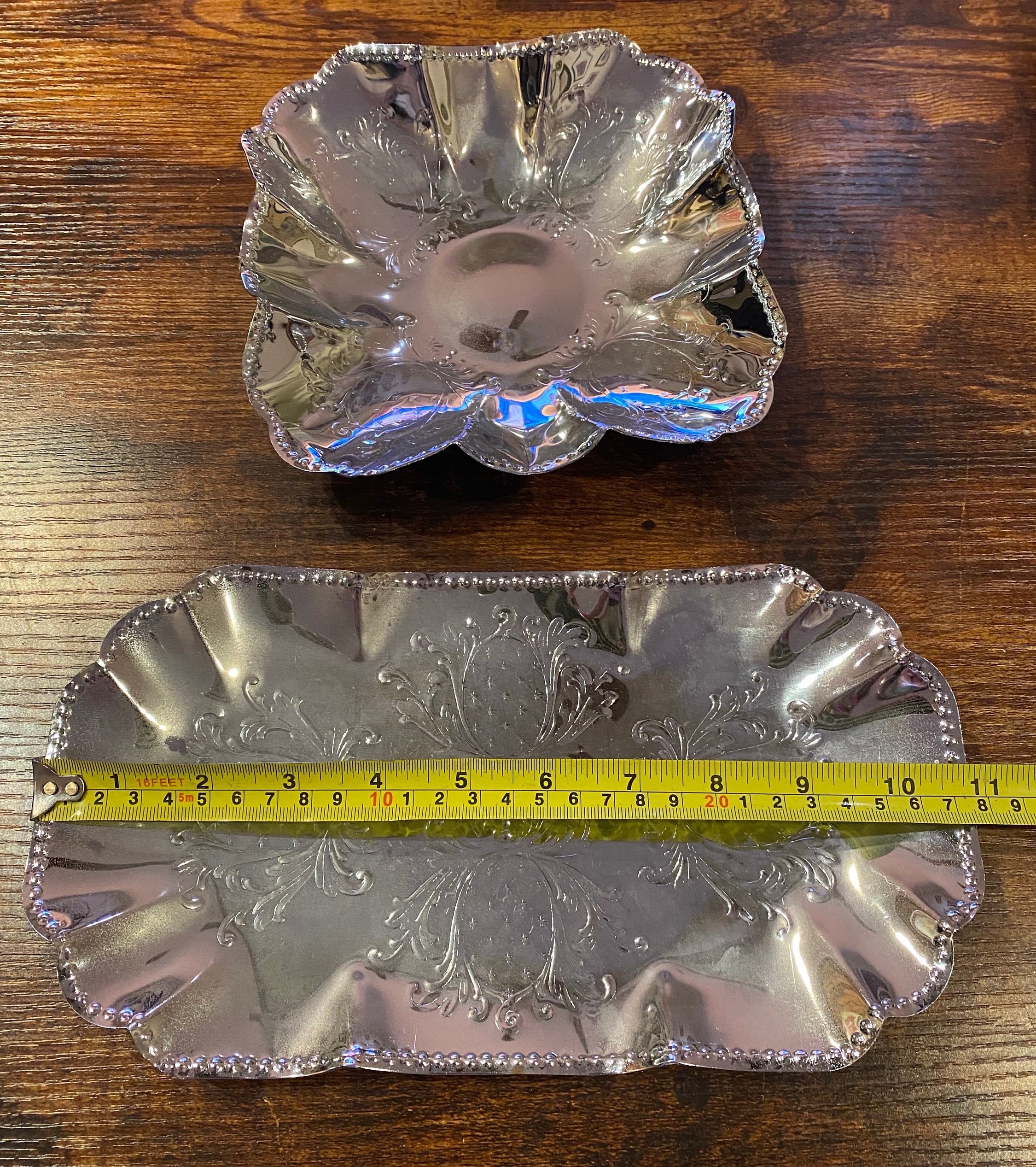 Pair of Vintage Ornate Chrome Metal Serving Trays - Etsy