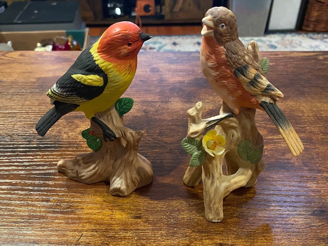 2 Vintage Ceramic Birds on Branches // Ceramic Bird Collectible Decor ...
