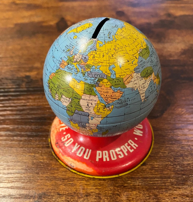 1950s Mini Tin Globe Coin Bank // Antique Collectible World - Etsy