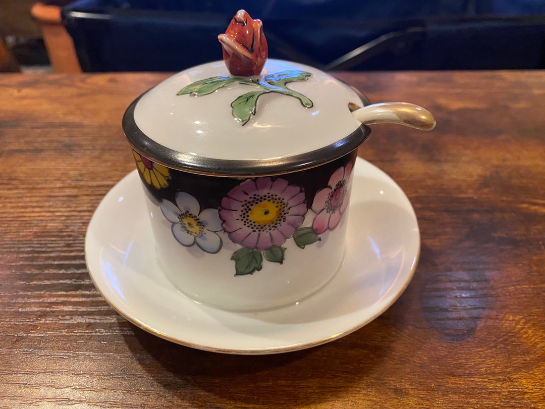 1920s Noritake Floral Bone China Jam Pot With Spoon - Etsy