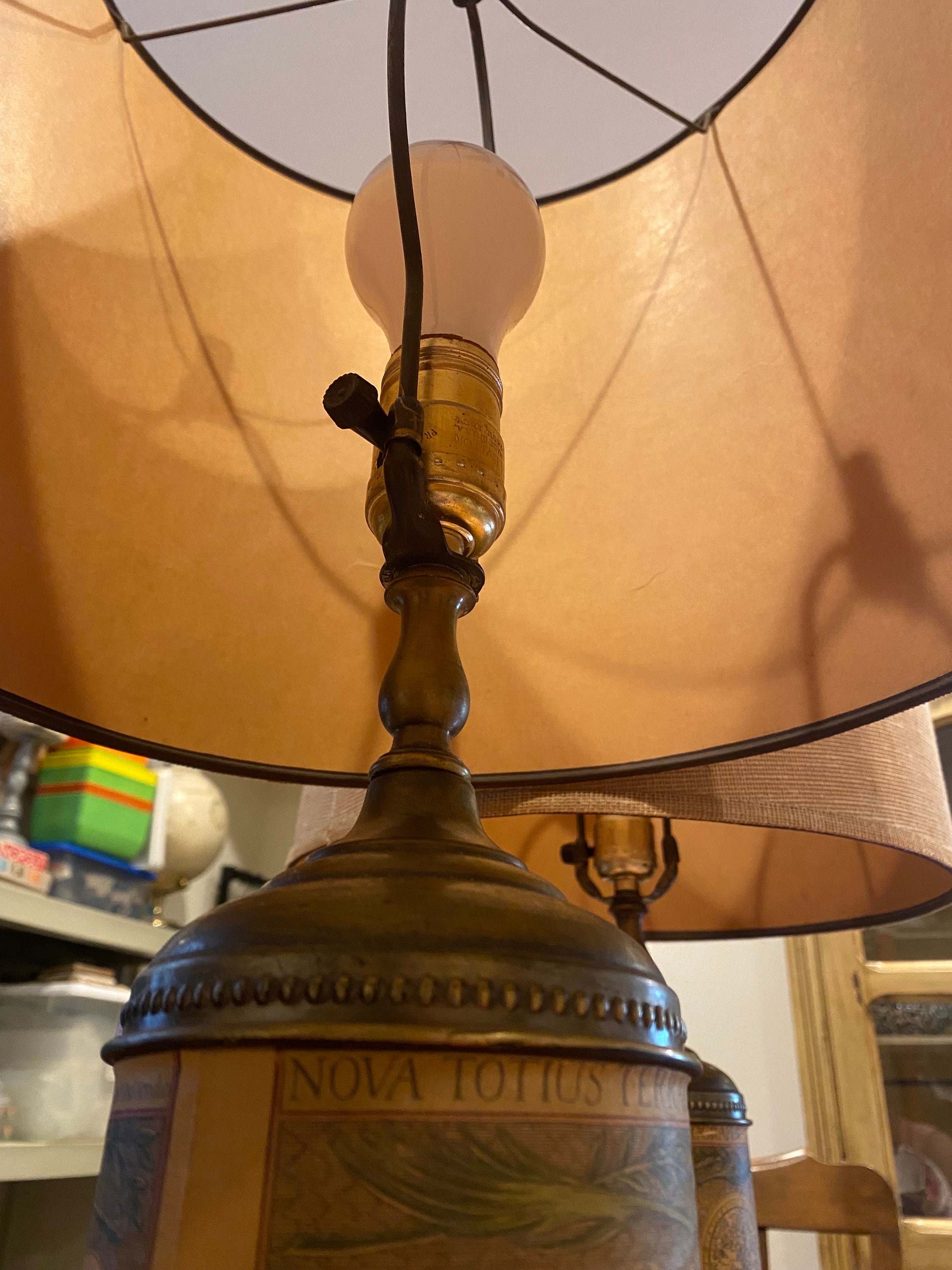 Pair of MCM Antique World Map Table Lamps W/ Beige Cylinder - Etsy