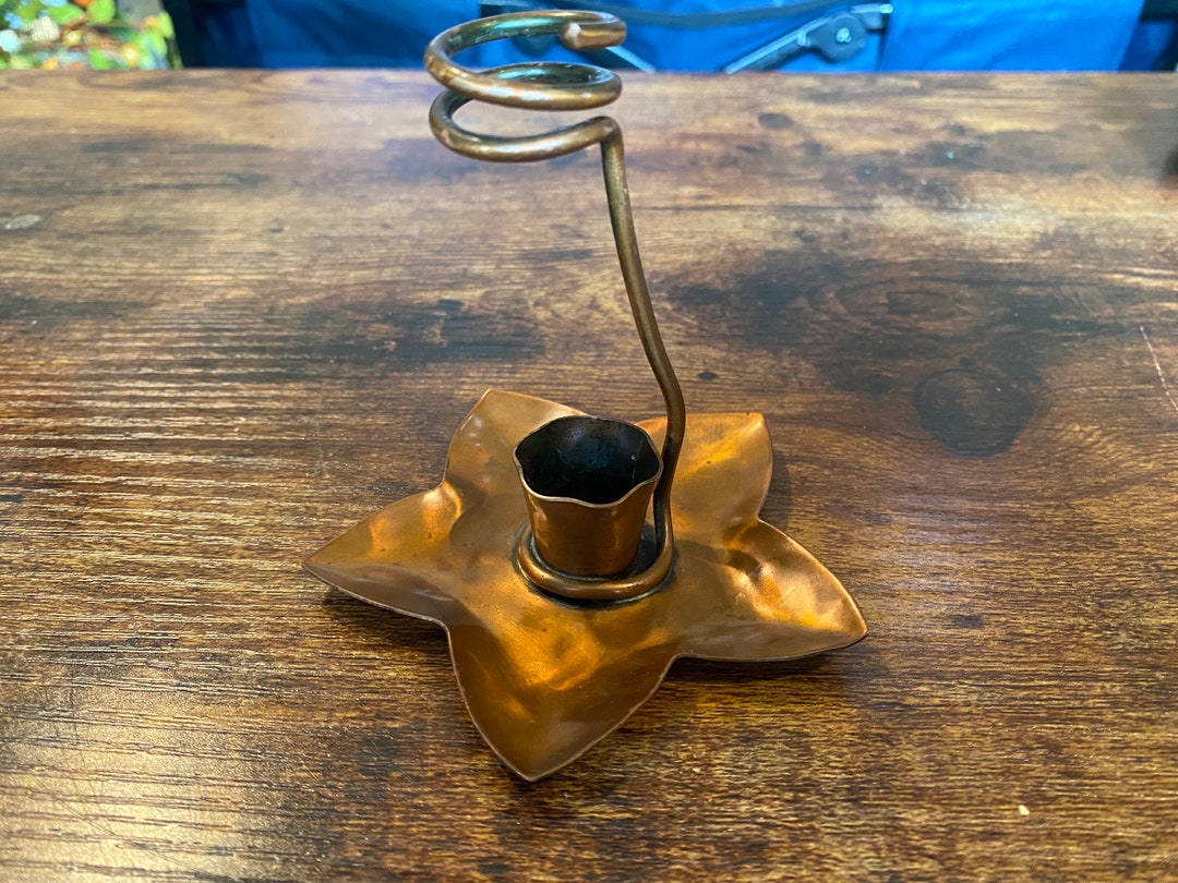 Vintage Hammered Copper Flower & Spiral Candlestick Holder - Etsy