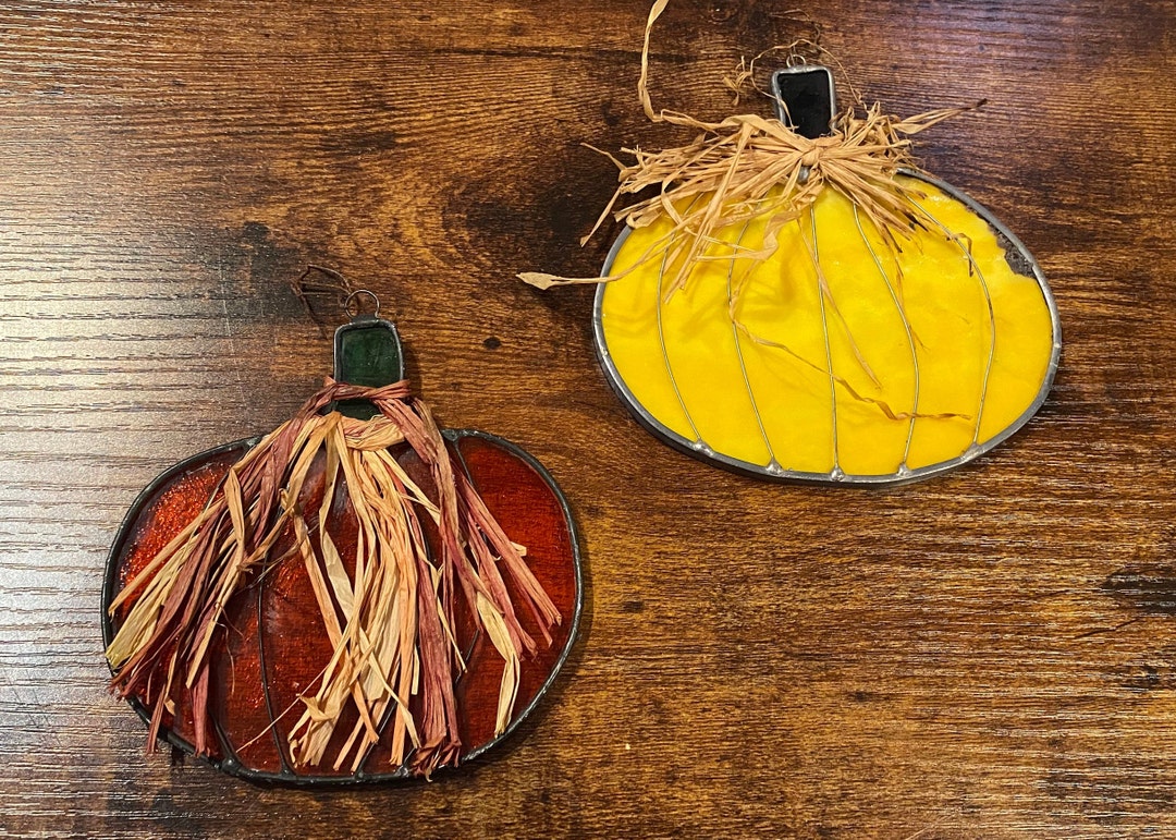 2 Stained Glass & Iron Autumnal Sun Catchers // Orange and Yellow ...
