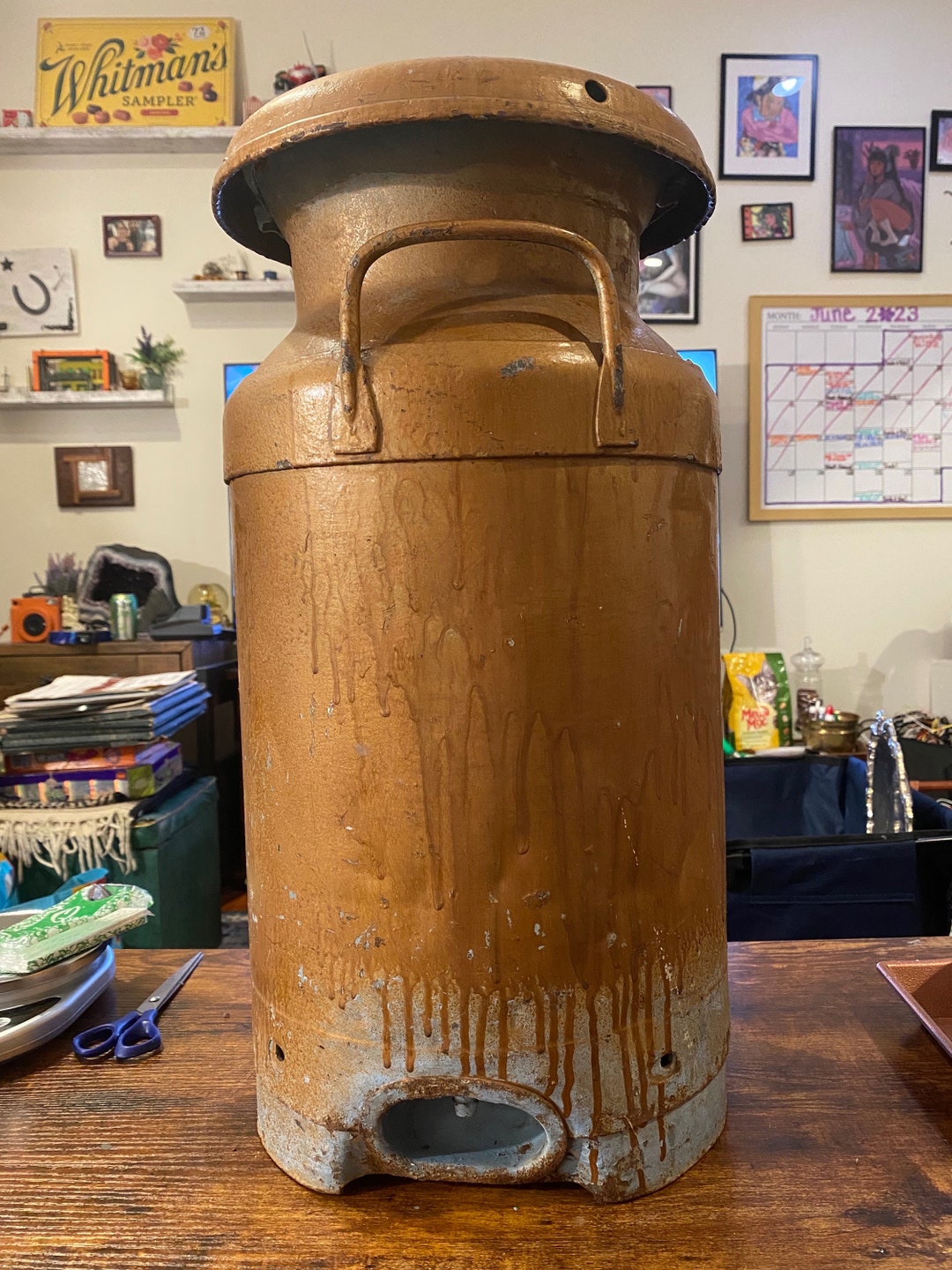 Antique Ideal Dairy Large Metal Milk Can With Lid Painted Copper - Etsy