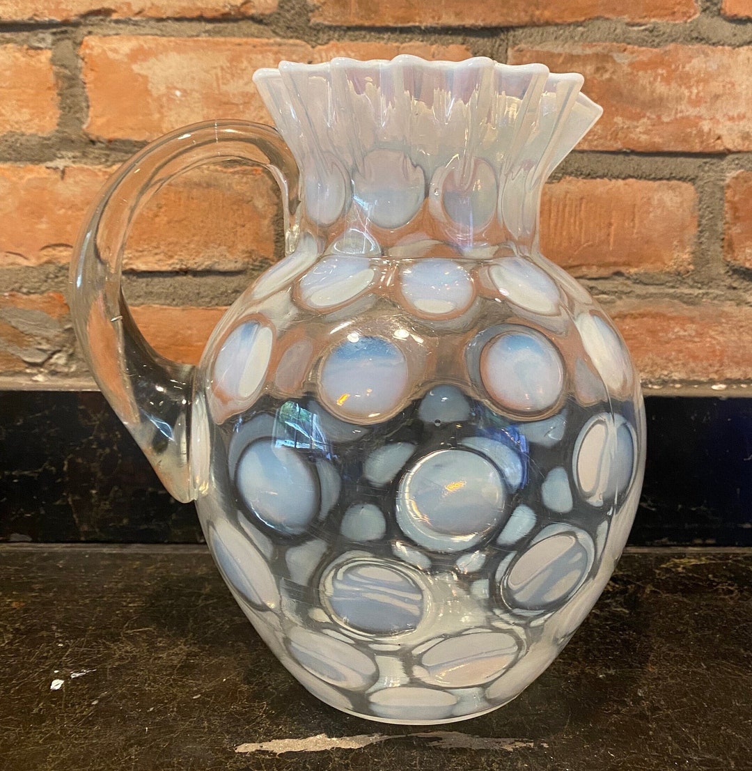 Vintage Fenton Opalescent Coin Dot Art Glass Pitcher With Crimped Rim ...