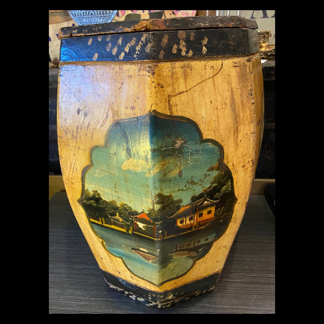 RARE Antique Handpainted Chinese Wooden Rice Barrel - Etsy