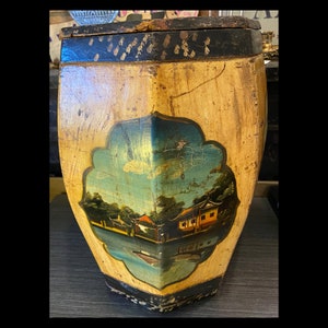 RARE Antique Handpainted Chinese Wooden Rice Barrel - Etsy