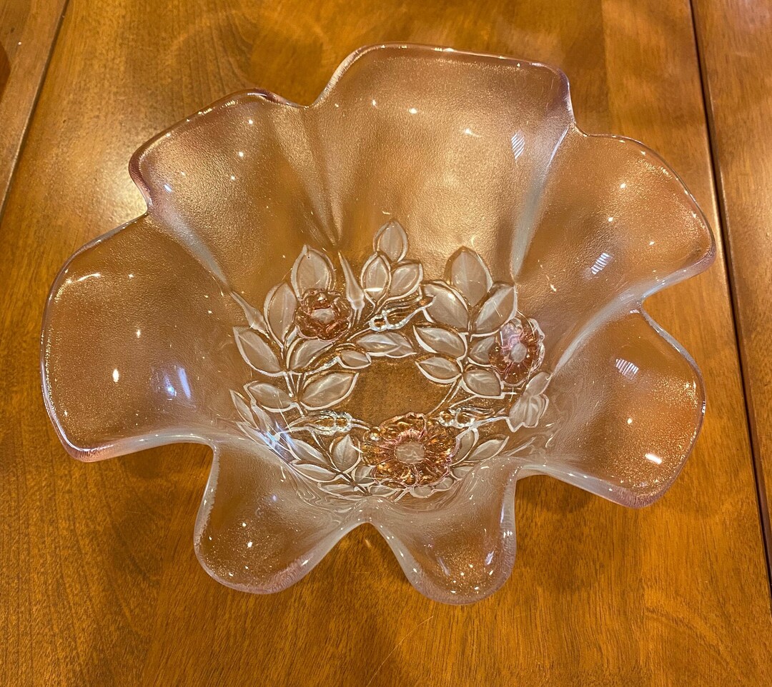 Vintage Mikasa Rosella Pink Floral Glass Dish - Etsy