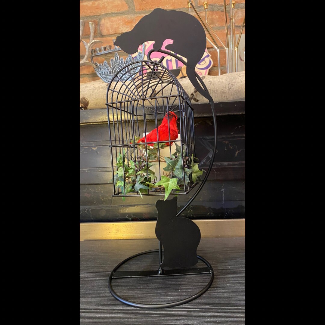 Vintage Wrought Iron Cat Silhouette Hanging Bird Cage Decor - Etsy
