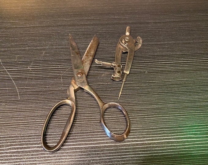 Vintage Steel Scissors & Protractor Compass - Etsy