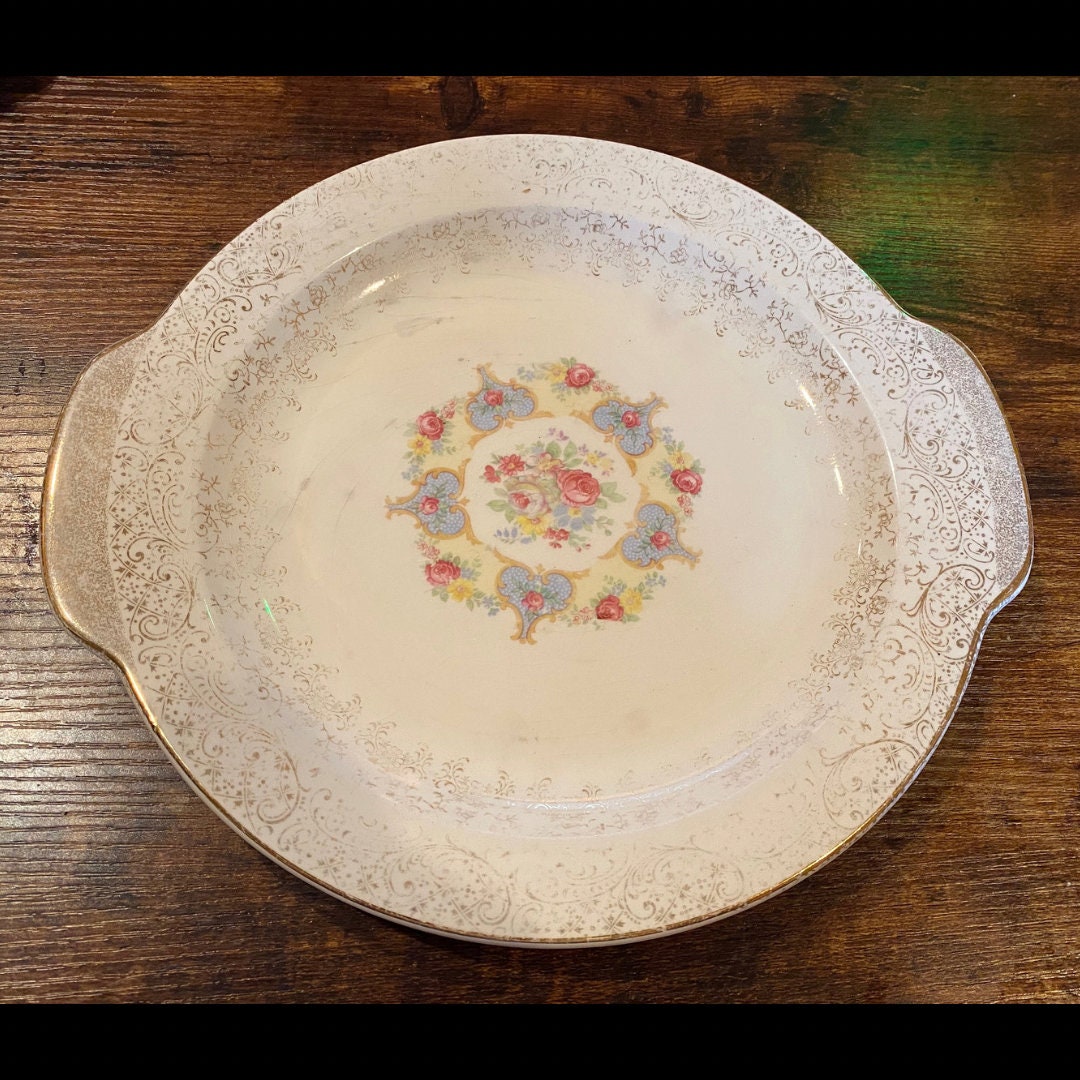 Antique China Platter With Hand Painted Floral Design and 22K Gold ...