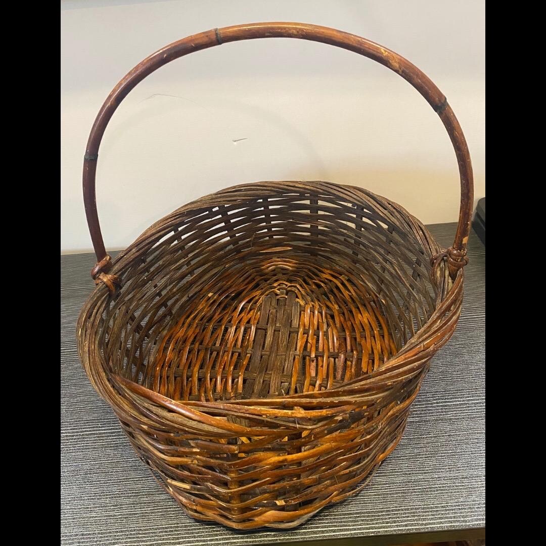 1970’s Gathering Basket W/ Bamboo Handle - Etsy