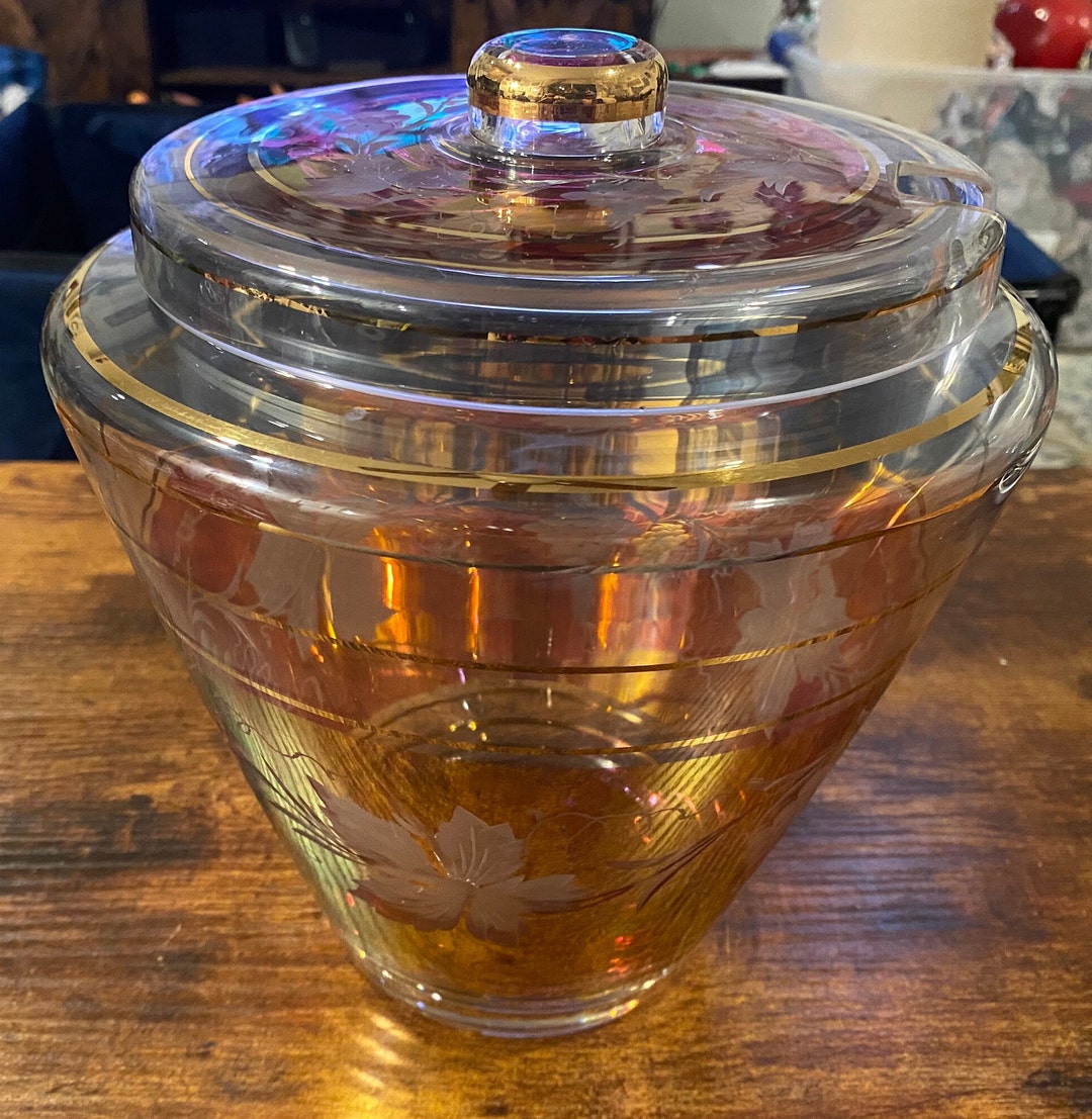 Gorgeous Art Deco Glass Grapevine Pattern Amber Lusterware Biscotti Jar ...