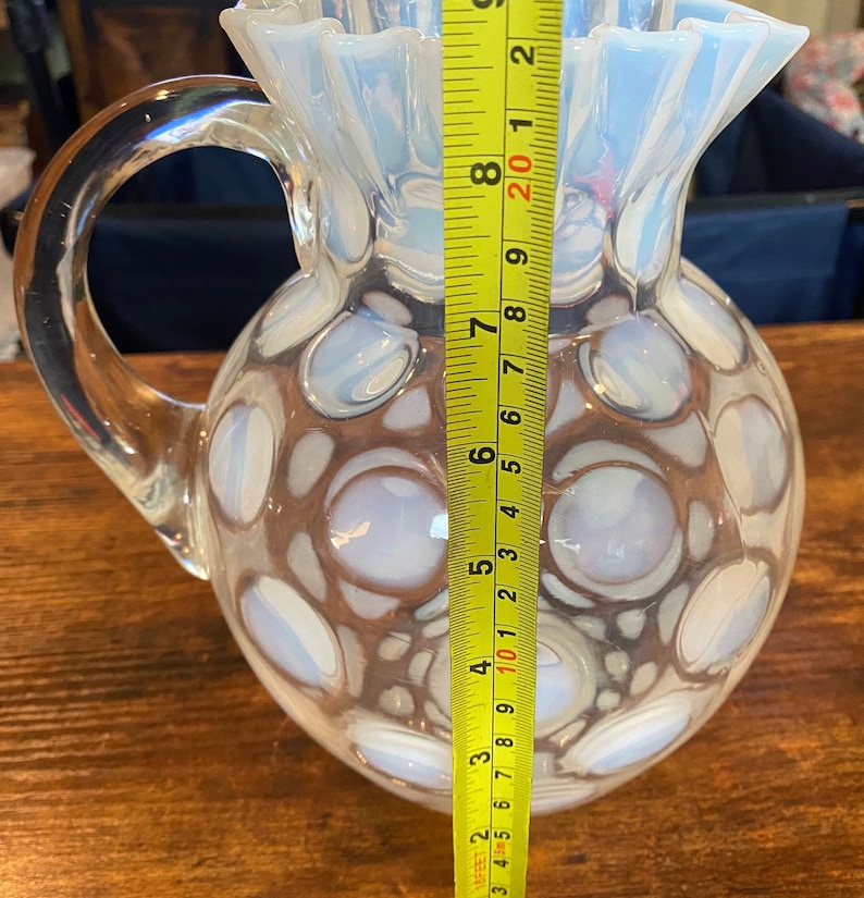 Vintage Fenton Opalescent Coin Dot Art Glass Pitcher With Crimped Rim ...