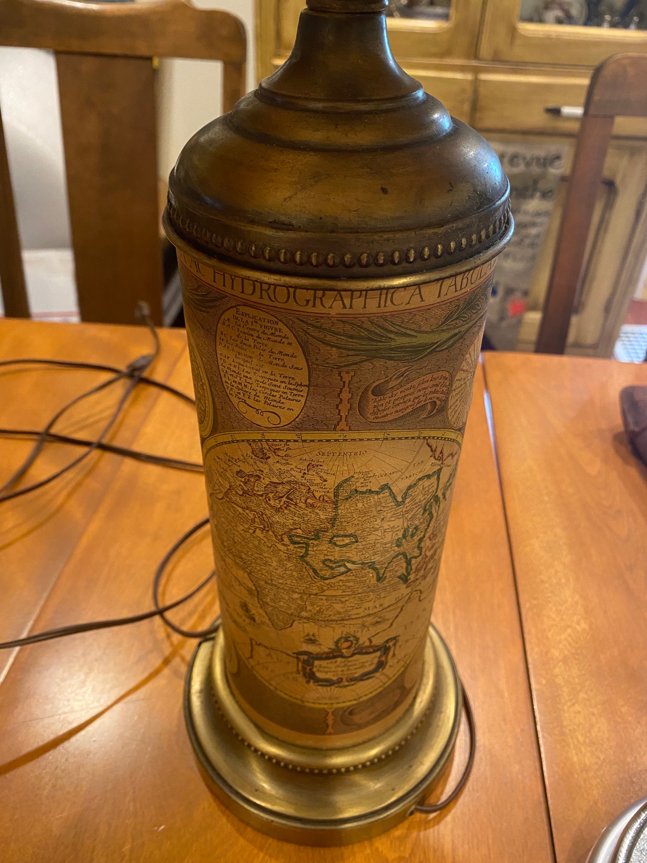 Pair of MCM Antique World Map Table Lamps W/ Beige Cylinder - Etsy
