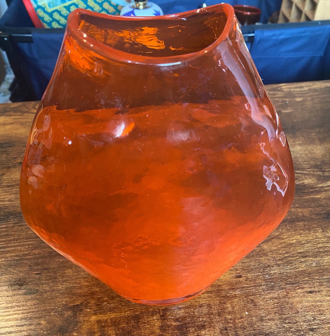 Mid-century Modern Tangerine Hand-blown Glass Vase - Etsy