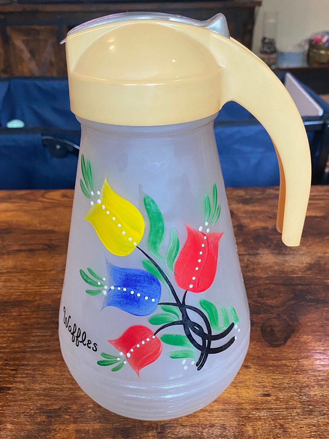 1960’s Hazel Atlas Floral Painted Frosted Glass Maple Syrup Pitcher - Etsy