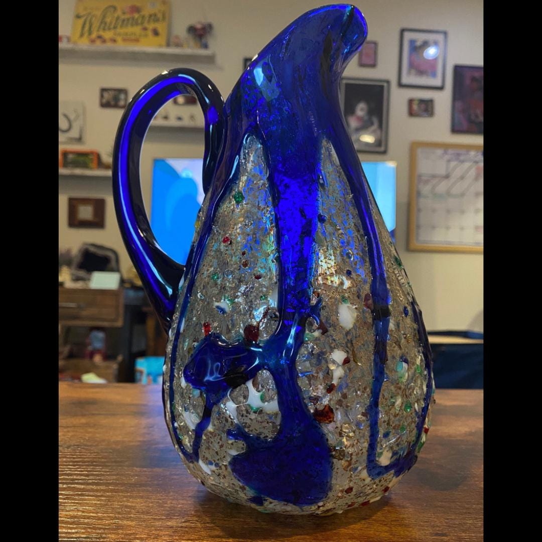 RARE Vintage Murano Italy Blue Drip Glass Textured Pitcher - Etsy