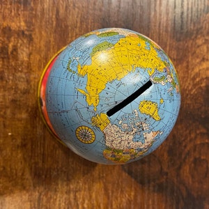 1950s Mini Tin Globe Coin Bank // Antique Collectible World - Etsy