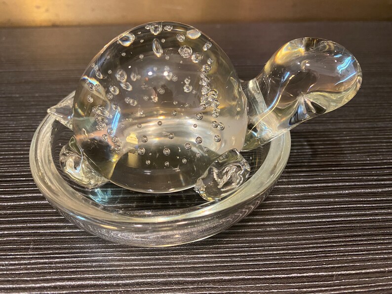 Vintage Clear Glass Turtle in Bowl Paperweight - Etsy