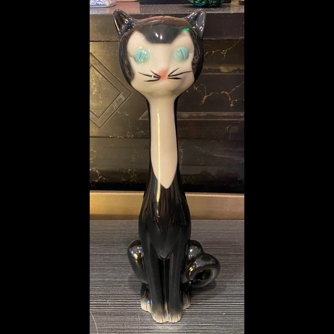 MCM Ceramic Long-necked Tuxedo Cat Statuette - Etsy