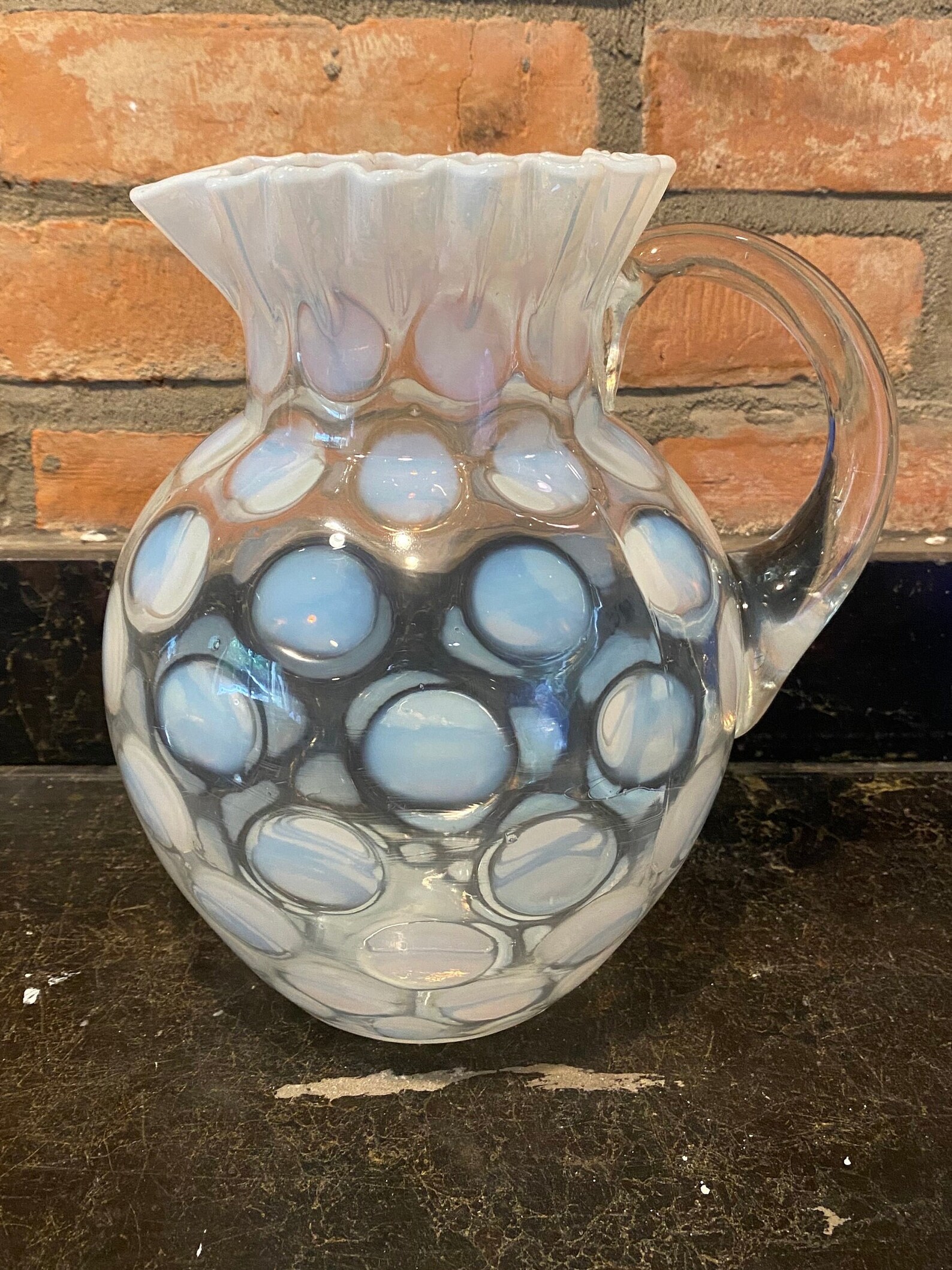 Vintage Fenton Opalescent Coin Dot Art Glass Pitcher With Crimped Rim ...