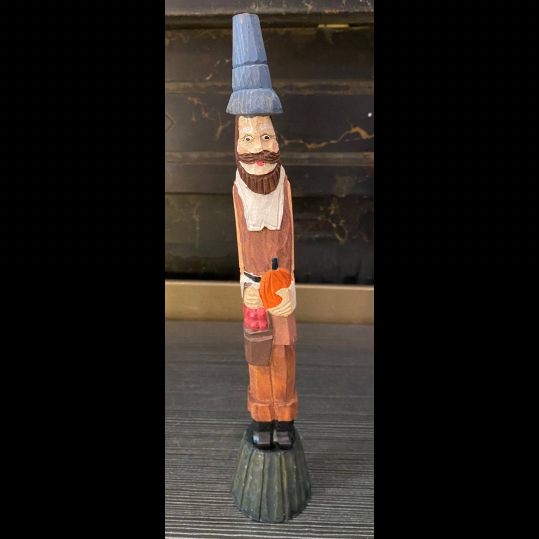 Vintage Tall Skinny Carved Wood Pilgrim Figurine - Etsy