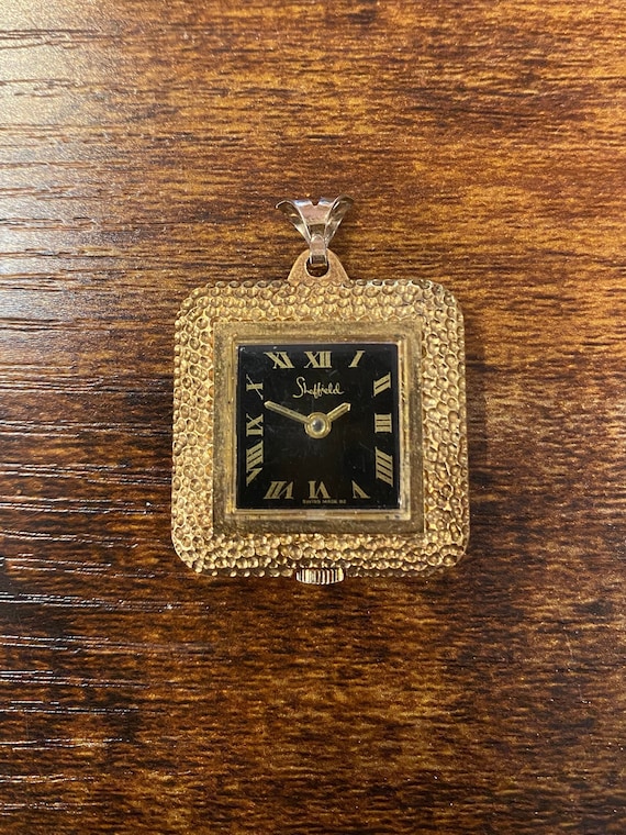 Rare Mid-Century Swiss Sheffield Square Watch Pendant - Gem