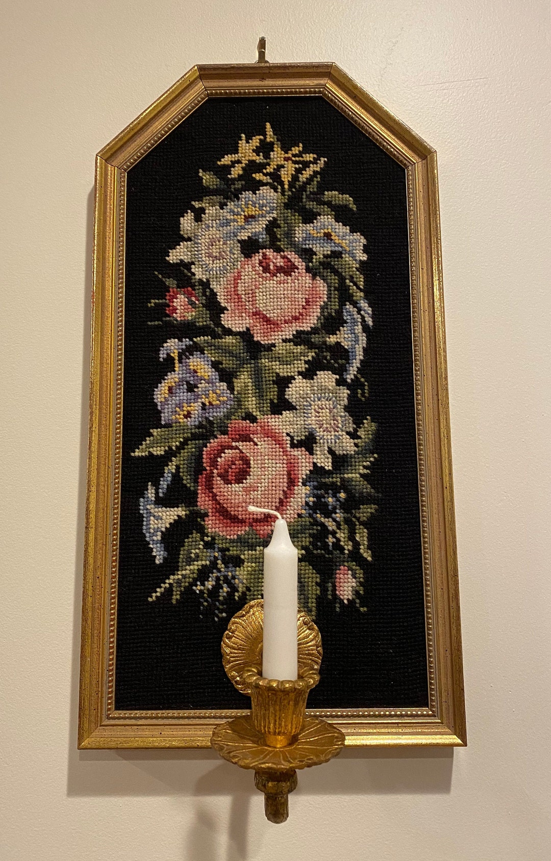 Beautiful Grandma Chic Needlepoint in Ornate Gold Frame With - Etsy