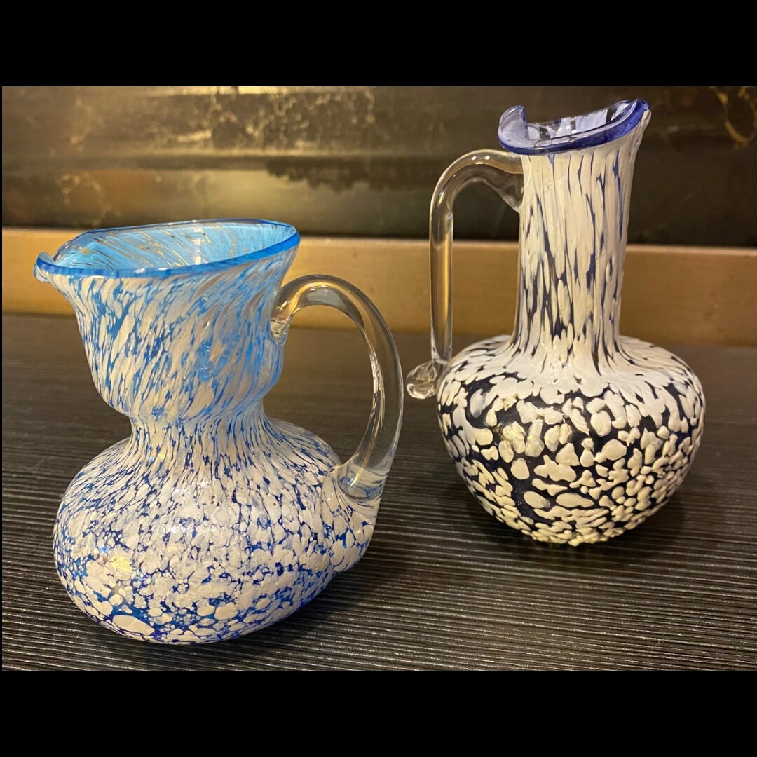 1960s Pilgrim Glass Pitchers Periwinkle & Blue W/ White Textured ...