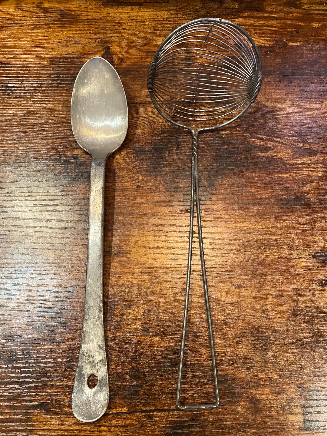 Vintage Steel Cooking Utensils: Large Serving Spoon & Metal Egg ...