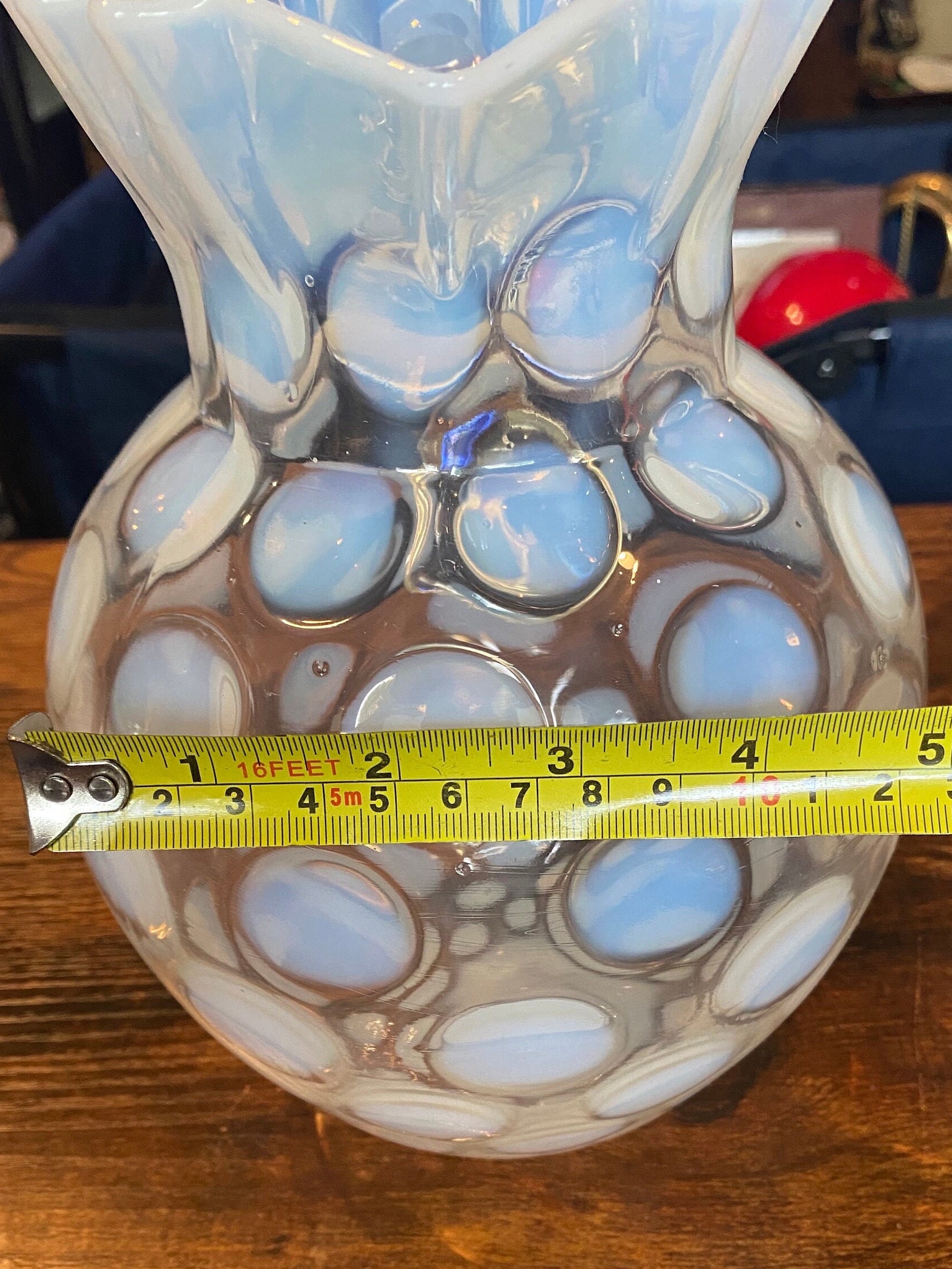 Vintage Fenton Opalescent Coin Dot Art Glass Pitcher With Crimped Rim ...