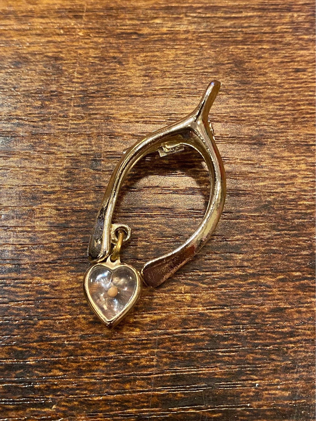 1960’s Unique Goldtone Wishbone Brooch With Lucite Mustard Seed Charm ...