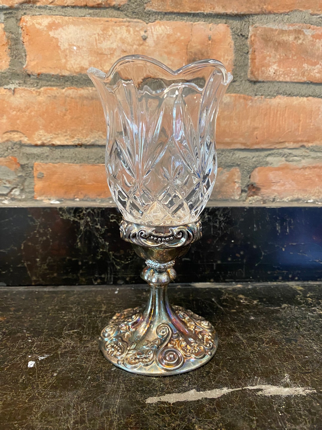 Vintage Godinger Ornate Silver & Cut Crystal Votive Holder - Etsy