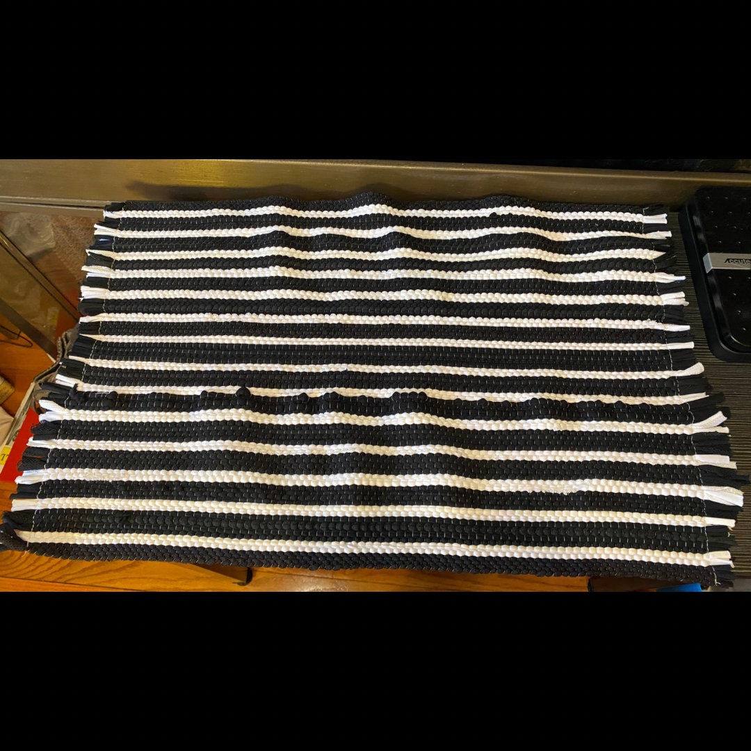 Vintage Rag Rug Style Black & White Striped Placemat or Doormat - Etsy