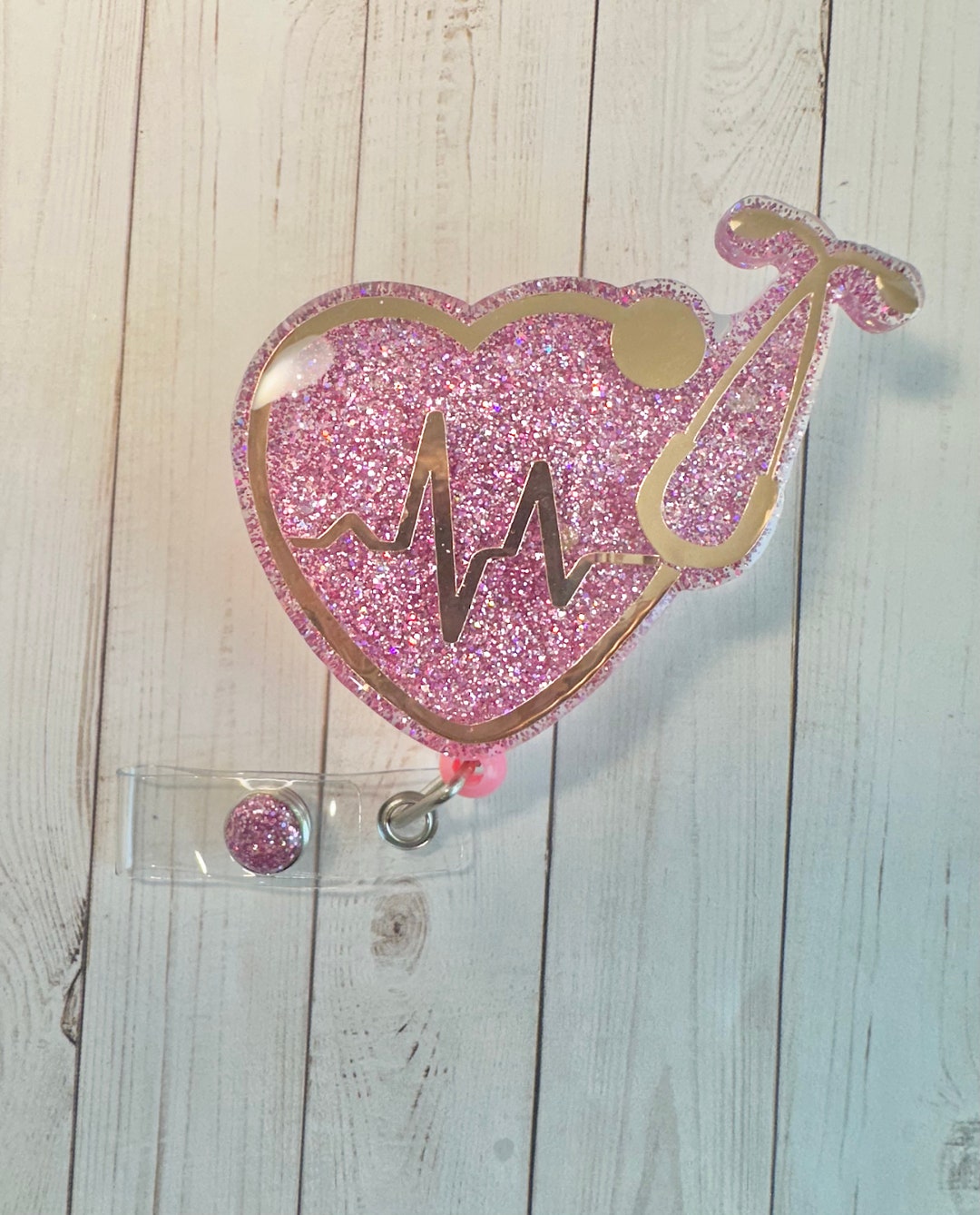 Pink and Rose Gold Heart Stethoscope Badge Reel - Etsy