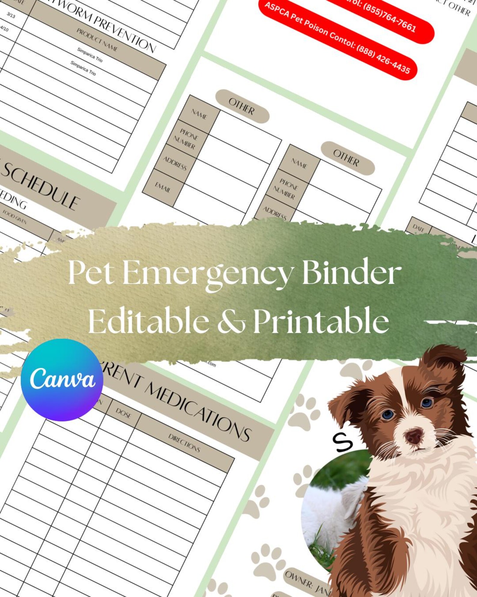 Pet Emergency Binder – Editable & Printable Pet Care Records (digital ...
