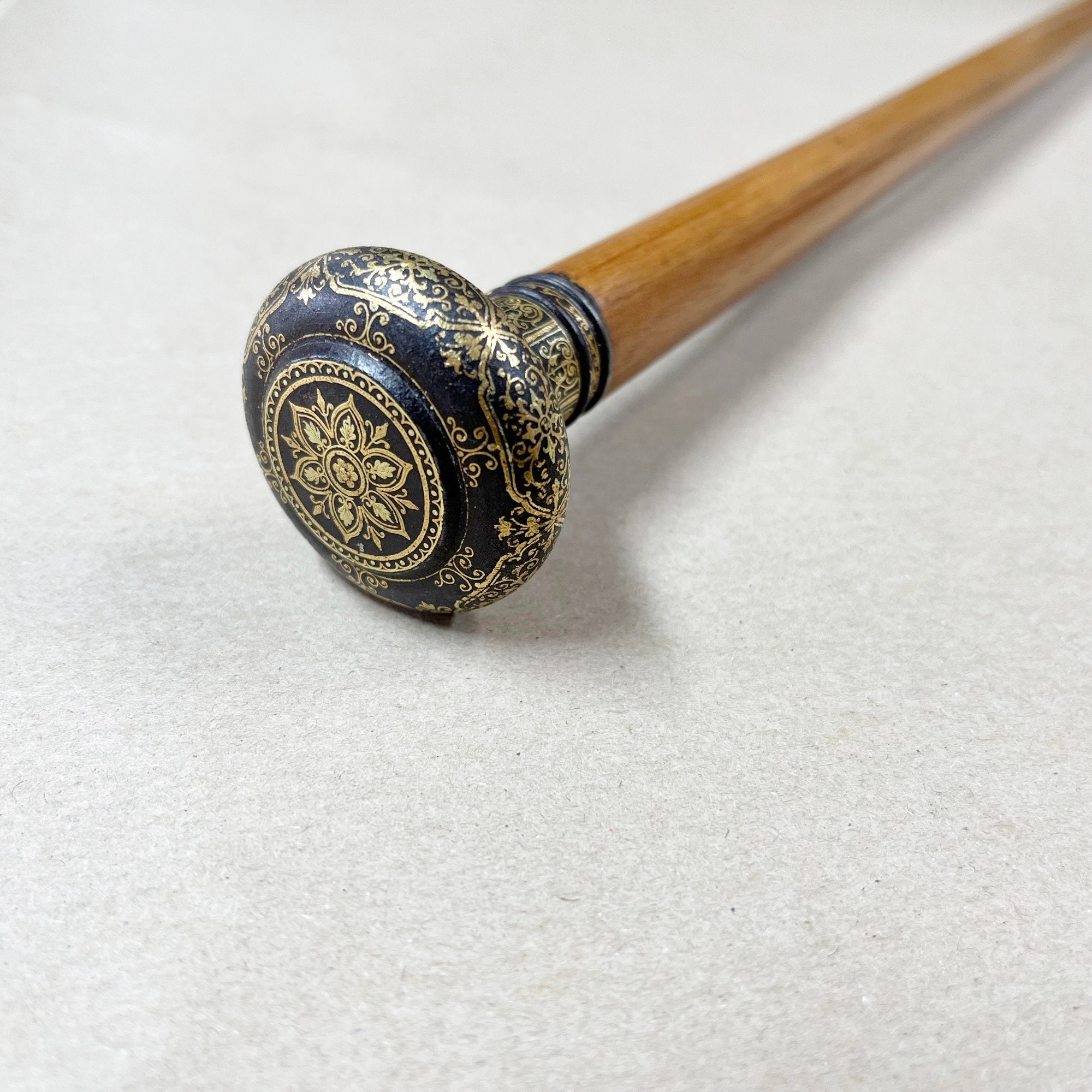 19thc Damascene Walking Cane, Steel Inlaid Gold, - Etsy