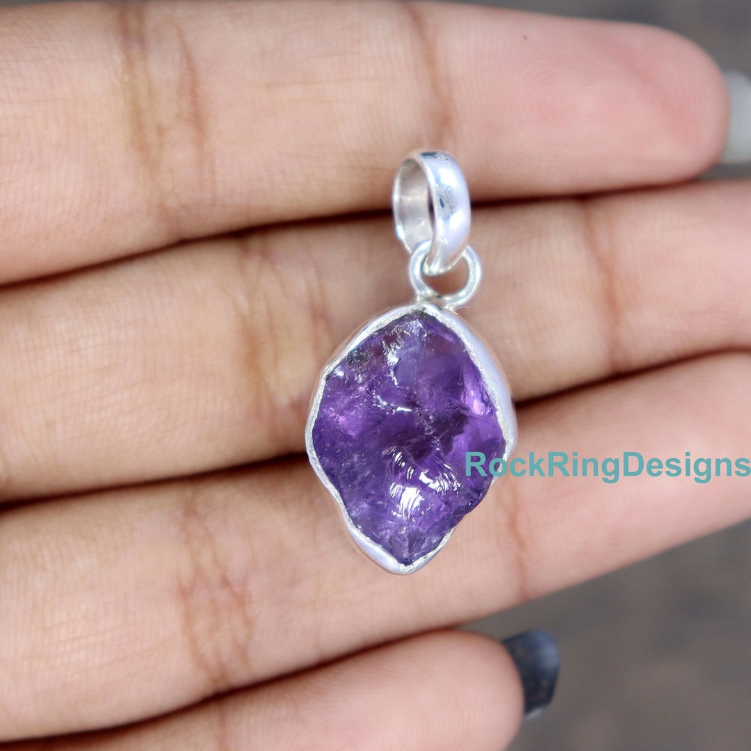 Raw Amethyst Pendant, Uncut Rough Amethyst Pendant, Sterling Silver ...