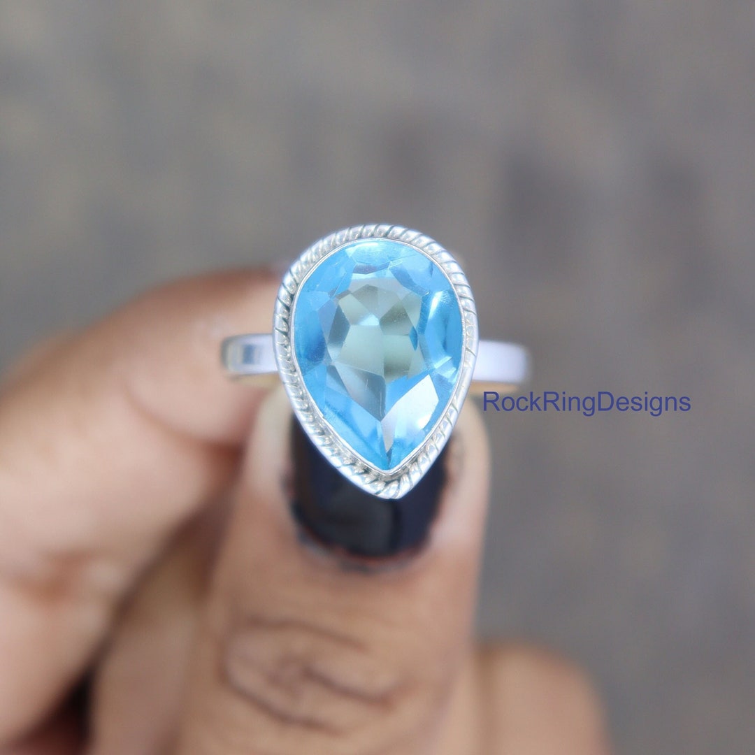 Teardrop Blue Topaz Ring, Handmade Sterling Silver, Designer Gemstone ...