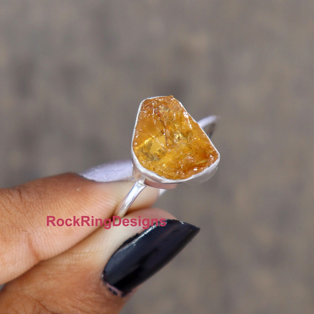Raw Citrine Ring, Natural Citrine Silver Ring, Sterling Silver Ring ...