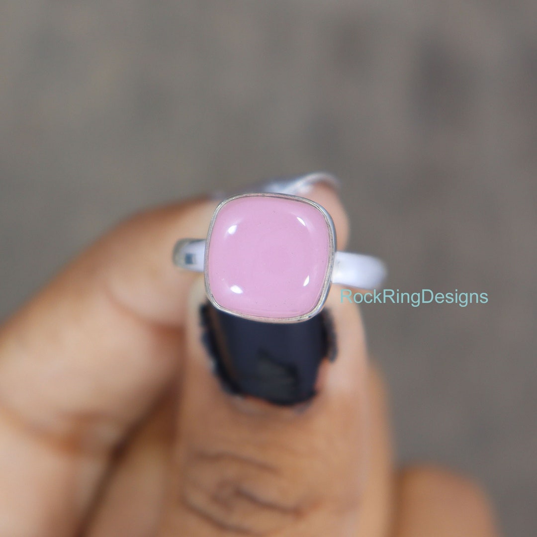 Rose Chalcedony Ring, 925 Sterling Silver Ring, Bohemian Ring, Square ...