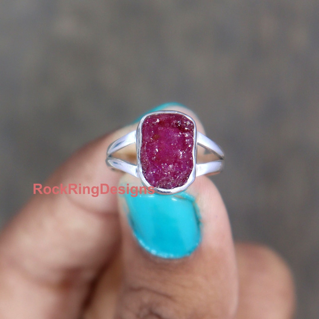 Raw Ruby Ring, Natural Rough Ruby Ring, Sterling Silver Ring, Uncut ...