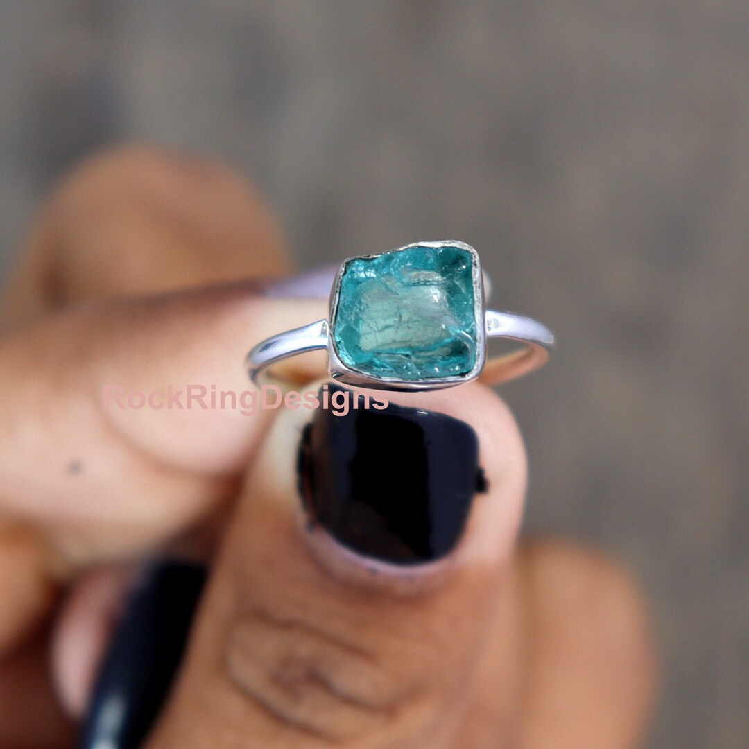 Raw Blue Apatite Ring, Natura Rough Apatite Ring, Apatite Silver Ring, Sterling Silver Ring, Raw ...